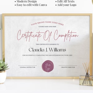 Rose Gold Certificate of Completion Template, Editable Lash Certificate ...