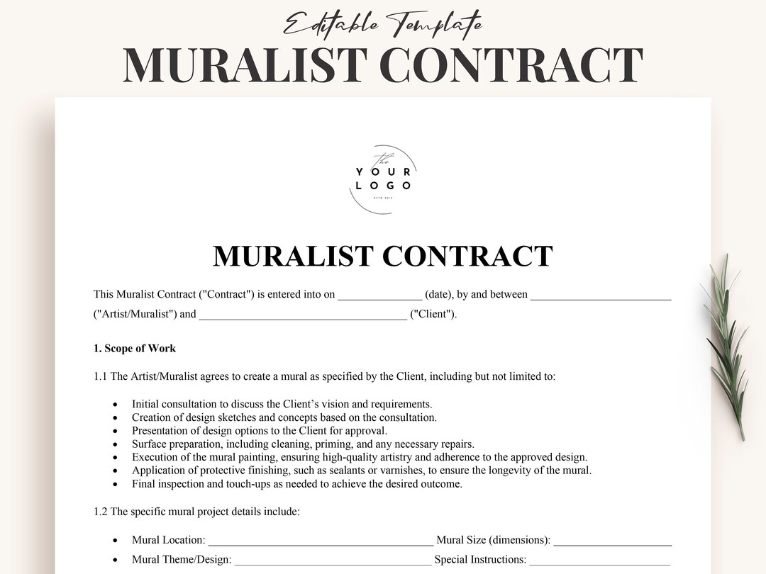 Editable Muralist Contract Template | Mural Agreement | Custom Wall Art ...