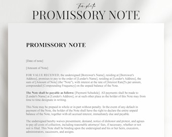 Promissory Note Template - Etsy