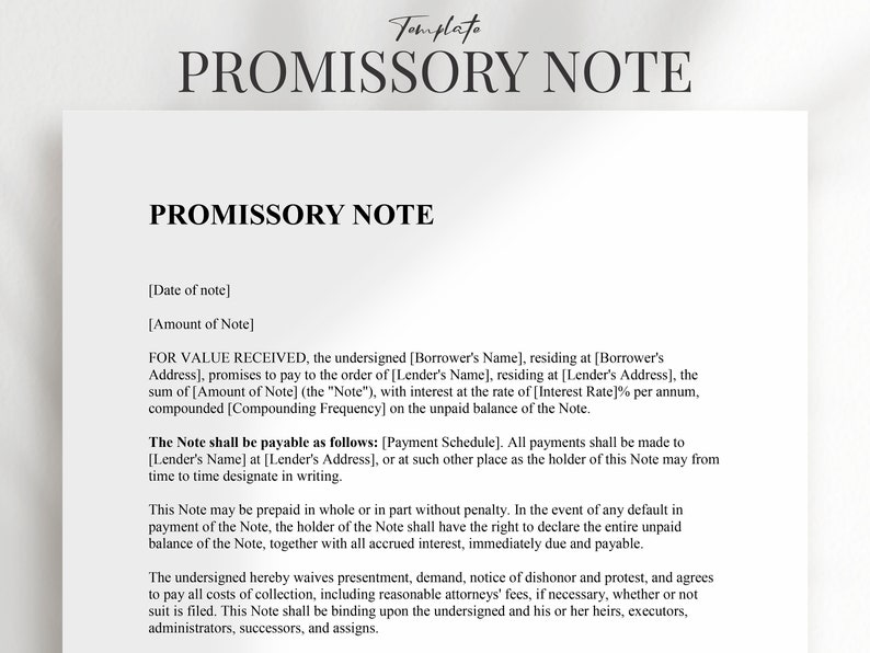 Promissory Note, Promissory Note Template PDF & Microsoft Word - Etsy