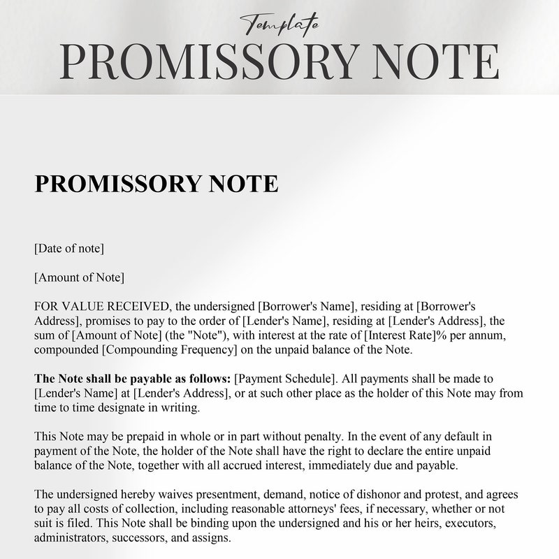 Promissory Note Template - Etsy