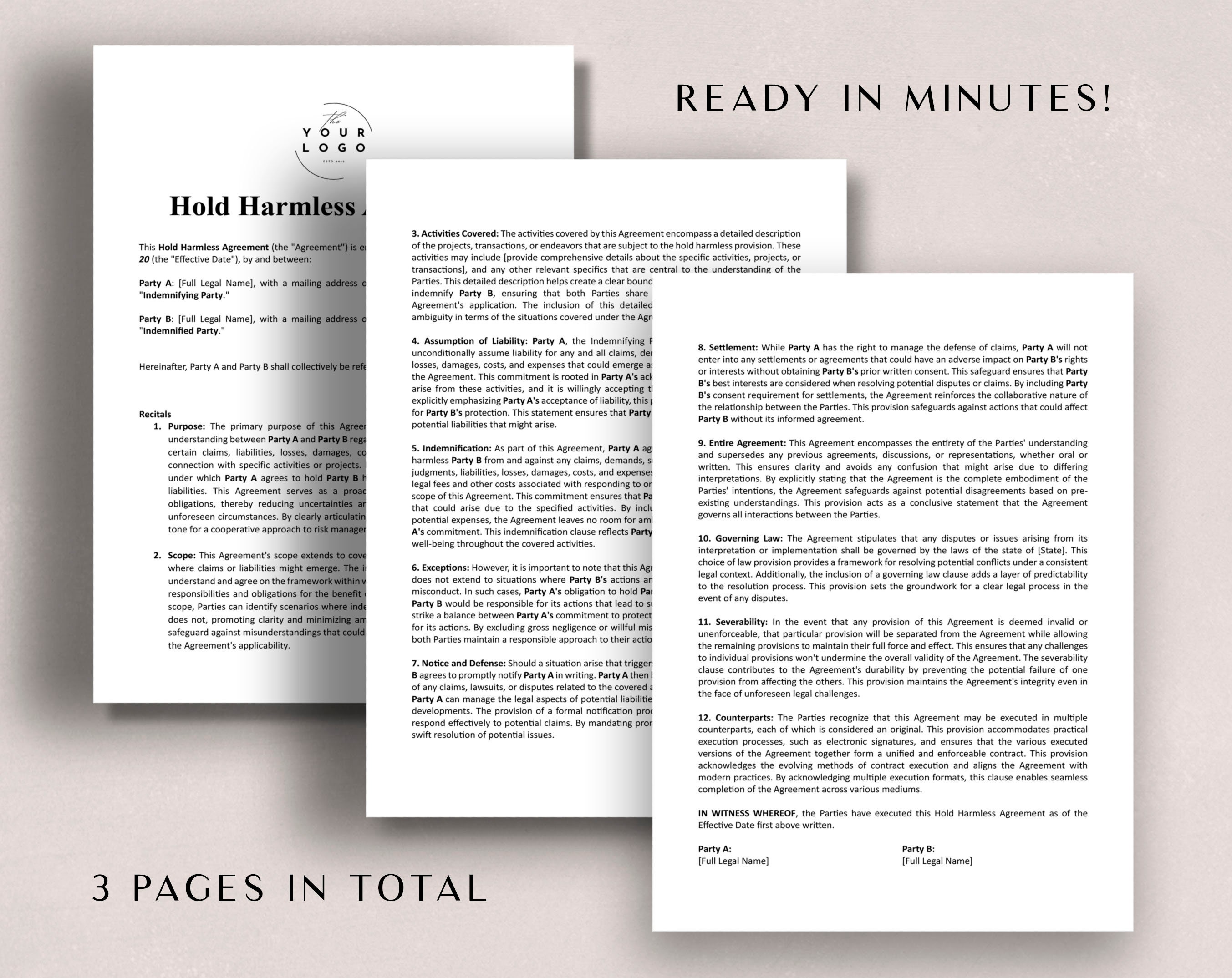 Hold Harmless Agreement Template Word & PDF - Equine Hold Garmless ...