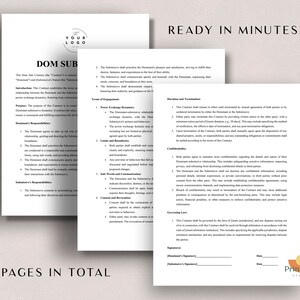 Dom Sub Contact Template Word, Dominatrix Services Agreement, Editable ...