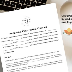 Customizable Residential Construction Contract Template - Detailed ...