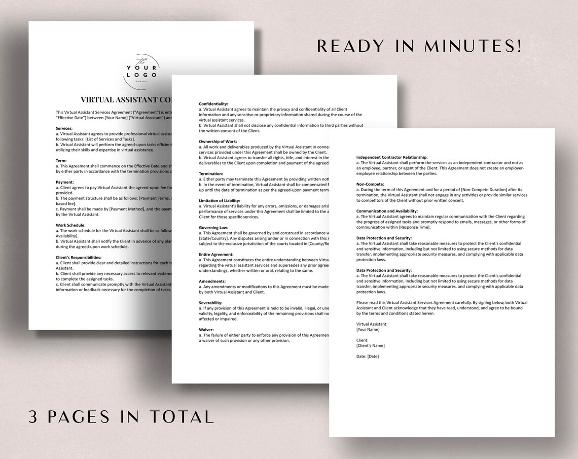 Comprehensive Virtual Assistant Contract Template - Professional ...