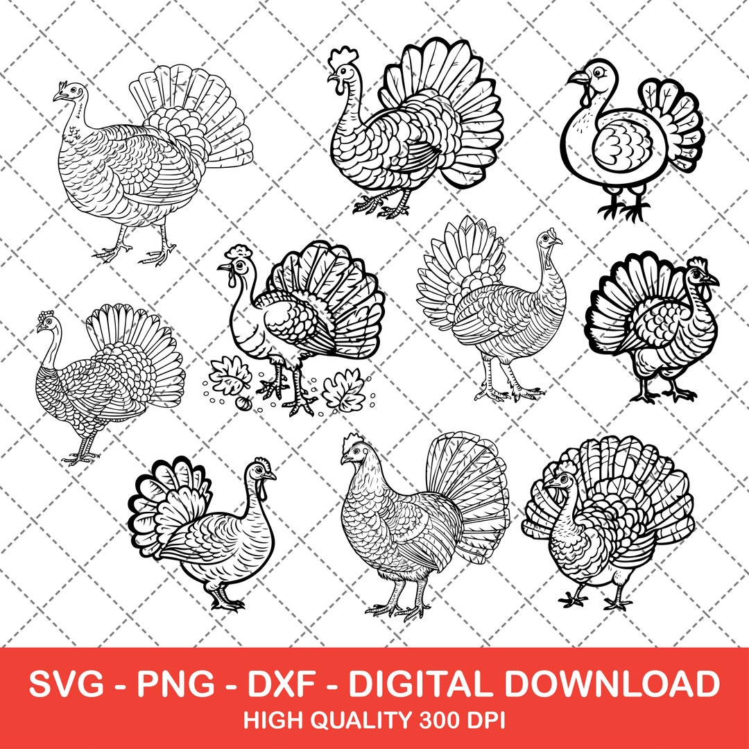 Turkey Outline SVG PNG DXF Bundle - Printable Silhouette Files for ...