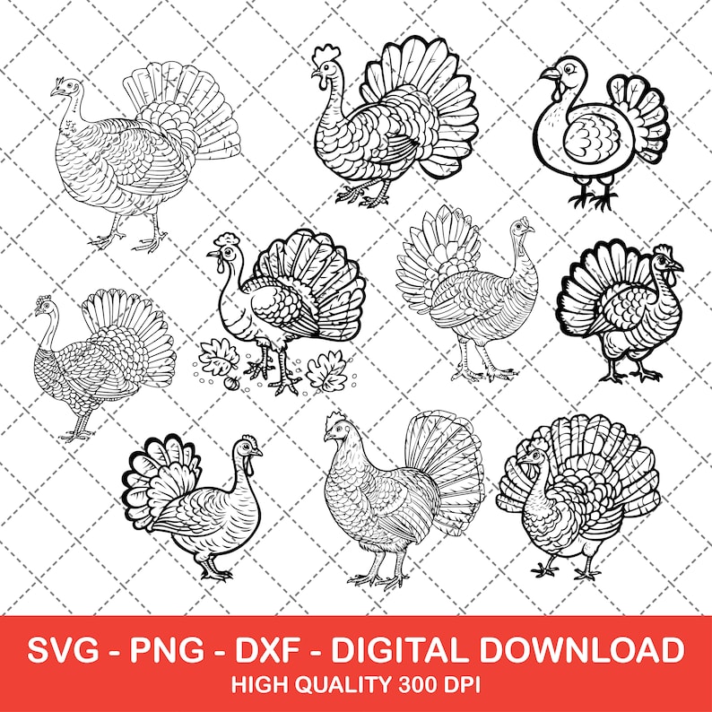 Turkey Outline SVG PNG DXF Bundle - Printable Silhouette Files for ...