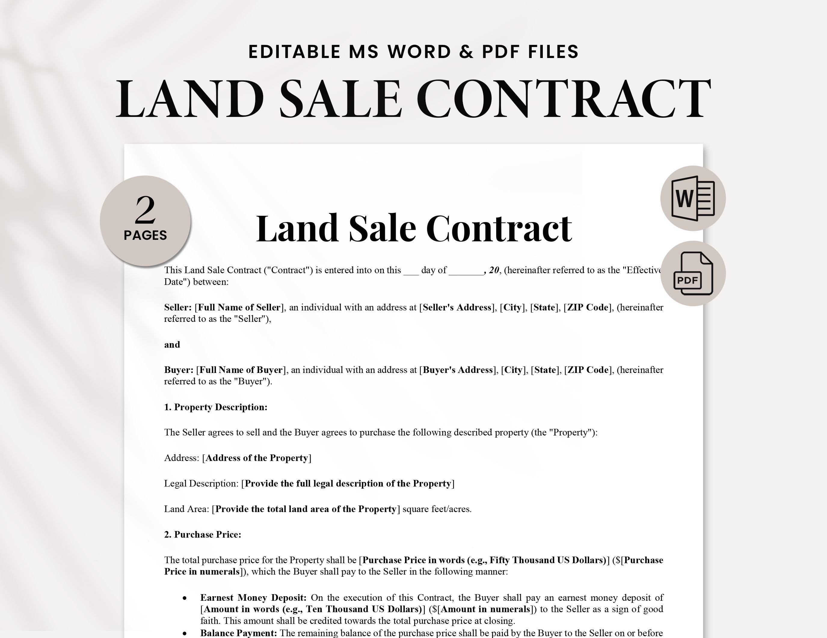 Comprehensive Land Sale Contract Template | Customizable & Detailed ...