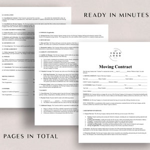Professional Moving Contract Template Word & PDF - Moving Company ...