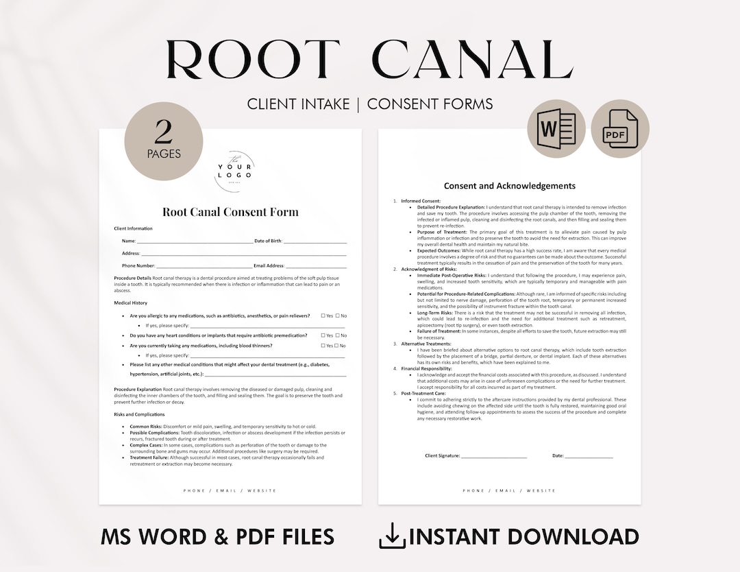 Root Canal Consent Form Template Word - Dental Procedure Approval, Editable PDF, Instant ...