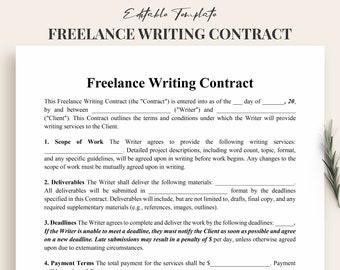 Freelance Writing Agreement-template, PDF - Etsy
