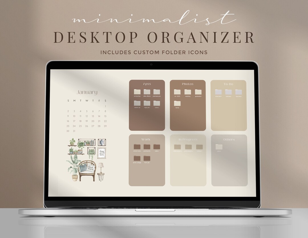 Desktop Wallpaper Organizer Minimalist + Folder Icons | Brown Boho ...