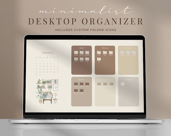 Boho Desktop Wallpaper Organizer | 2023-2024 Calendar, Folder Icons ...