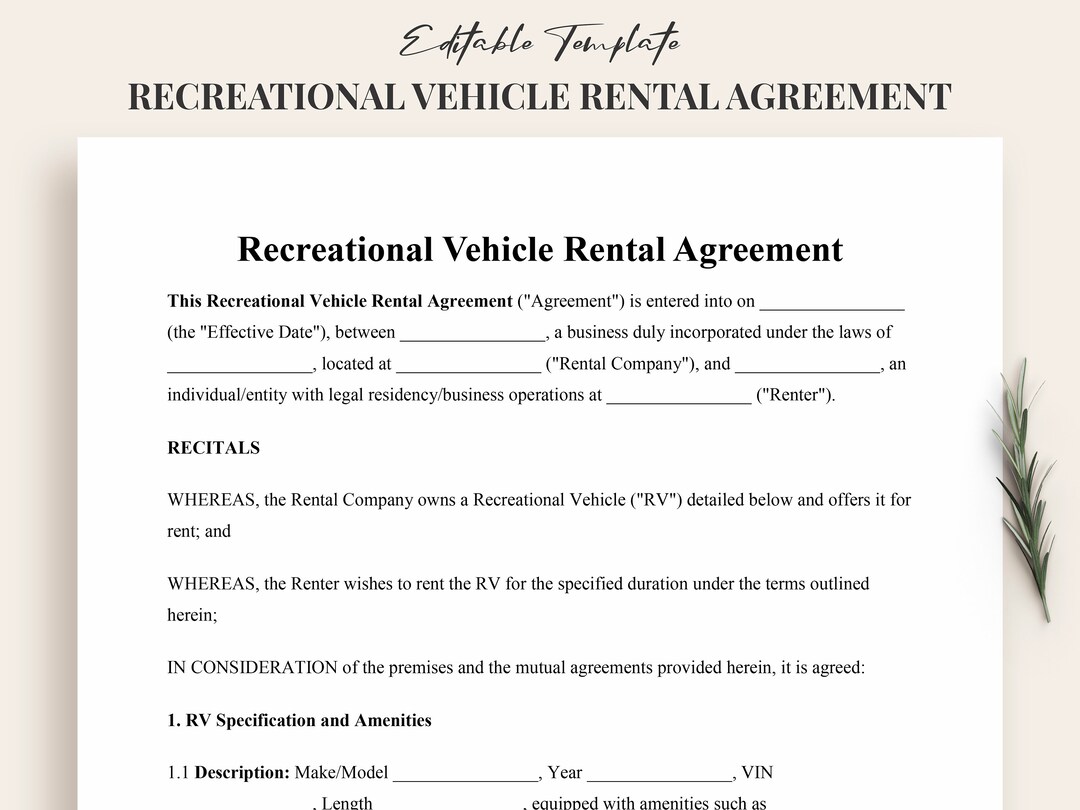 Recreational Vehicle Rental Agreement Template Instant Download ...