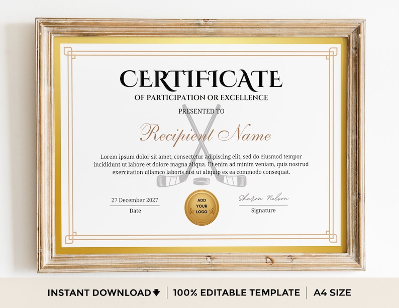 EDITABLE Hockey Certificate Template, Printable USA Hockey Award ...