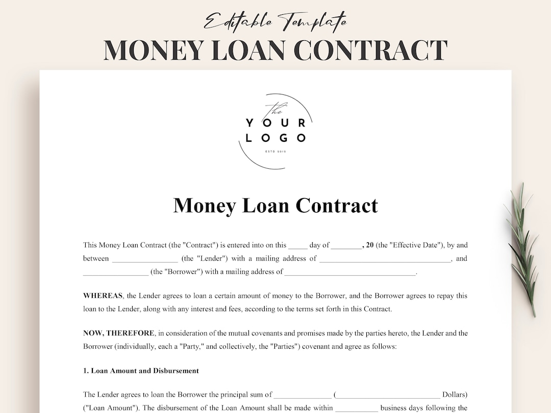 Professional Money Loan Contract Template - Fully Editable ...