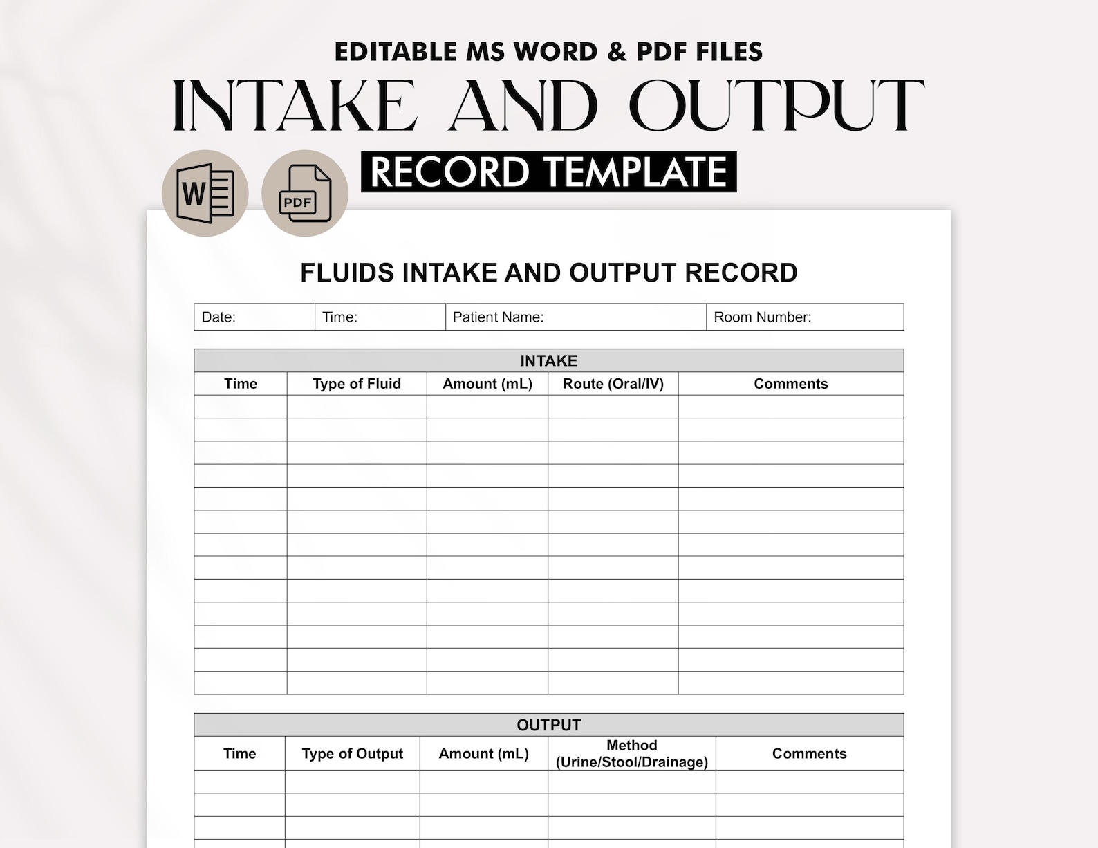 Printable Fluid Intake and Output Record Template | Nursing ...