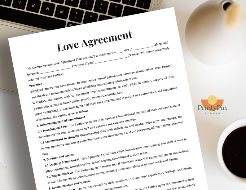 Editable Love Agreement Template - Couples Commitment Plan in Word ...