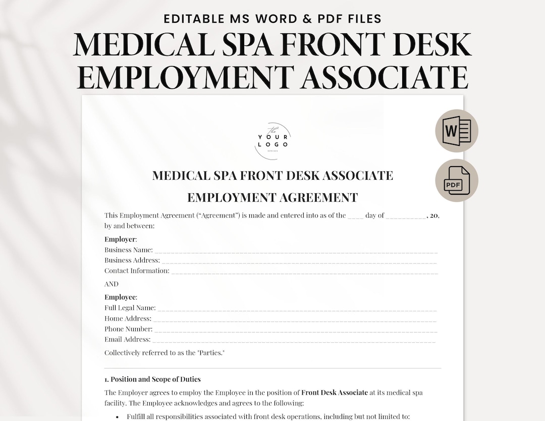 Medical Spa Front Desk Associate Employment Contract Template | Medspa ...