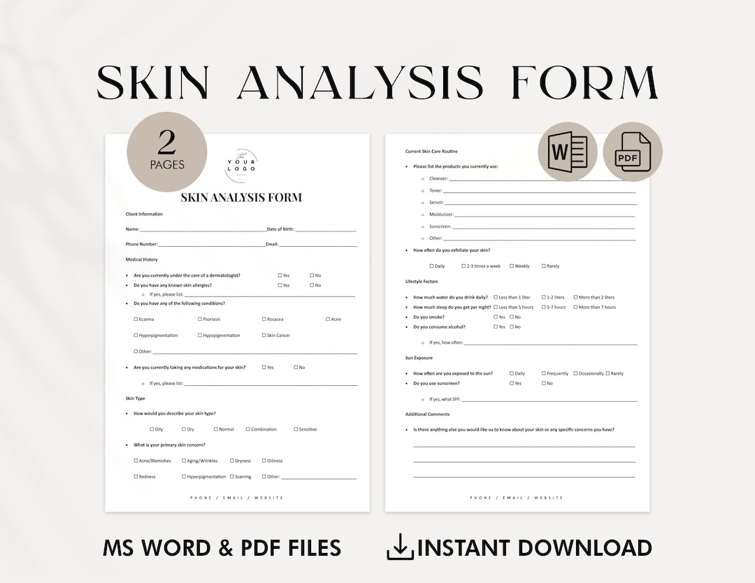 Esthetician Templates | Skin Analysis Form | Printable Skincare Consent ...