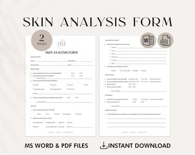 Skin Analysis Consultation Form Template Esthetician Aesthetic Nurse ...