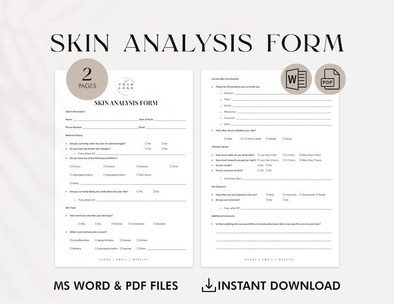 Esthetician Templates | Skin Analysis Form | Printable Skincare Consent ...