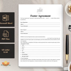 Foster Agreement Template, Editable Pet Foster Care Contract ...