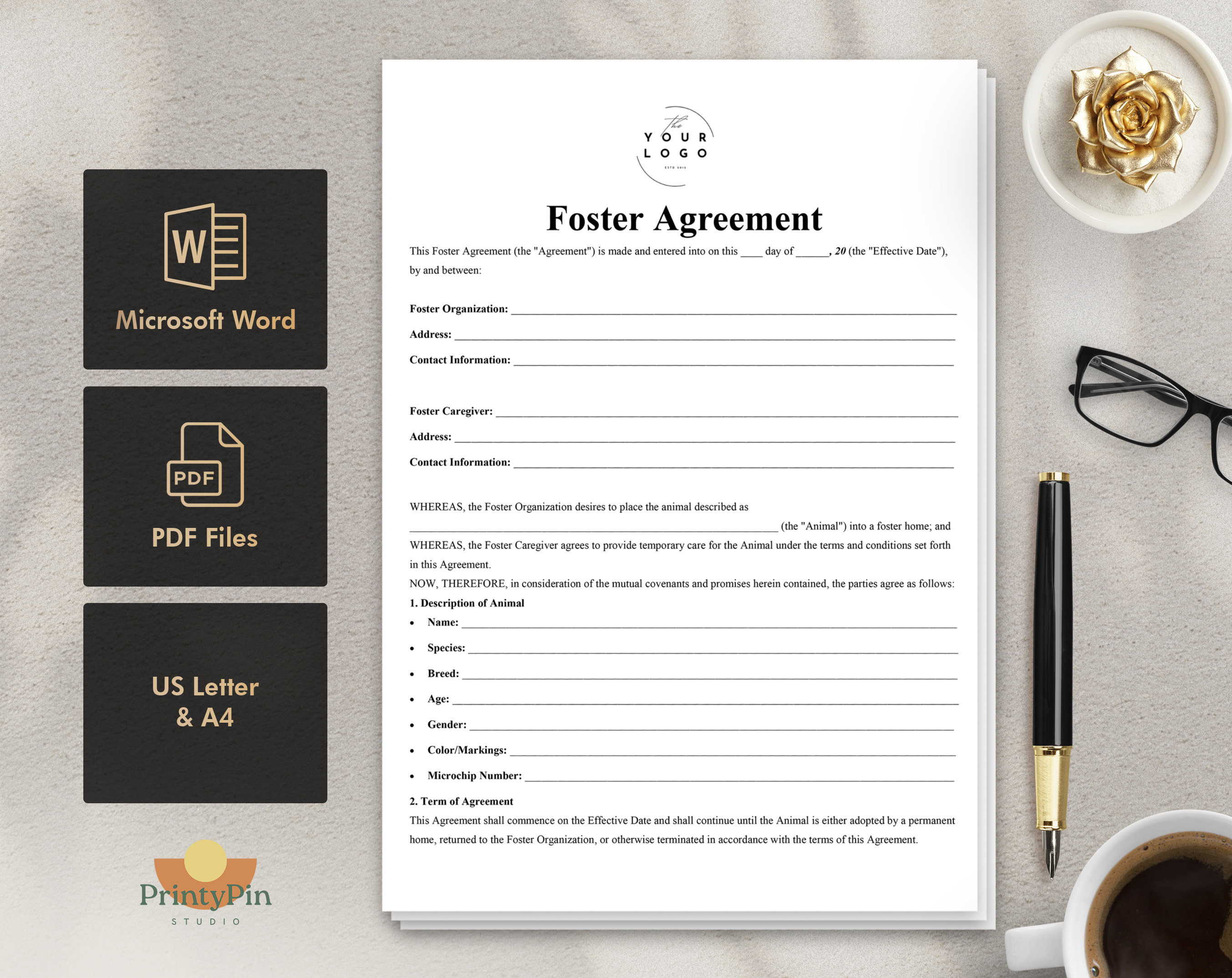 Foster Agreement Template, Editable Pet Foster Care Contract ...