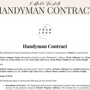 Editable Handyman Contract Template - Handyman Service Contract ...