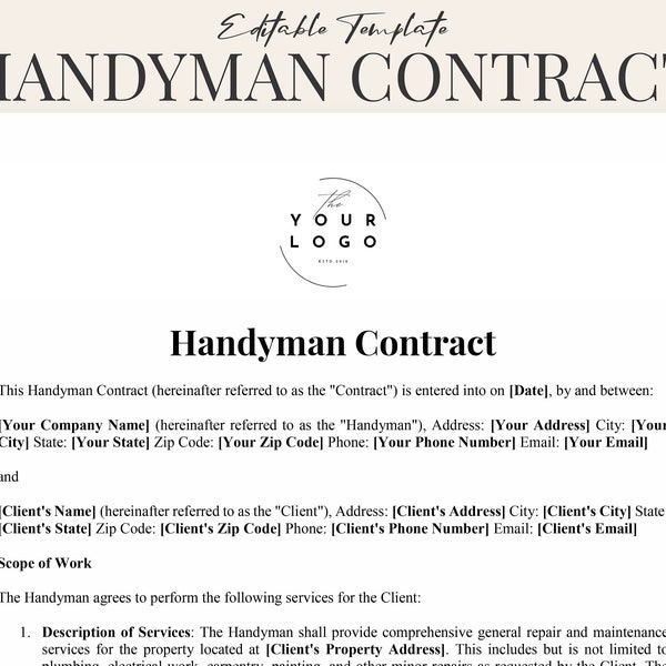 Handyman Contract - Etsy