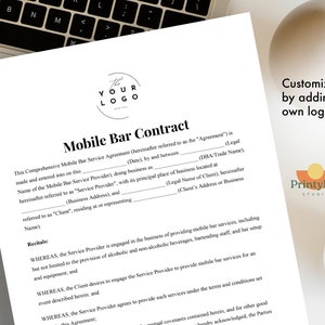Customizable Mobile Bar Contract Template for Events - Editable Bar ...