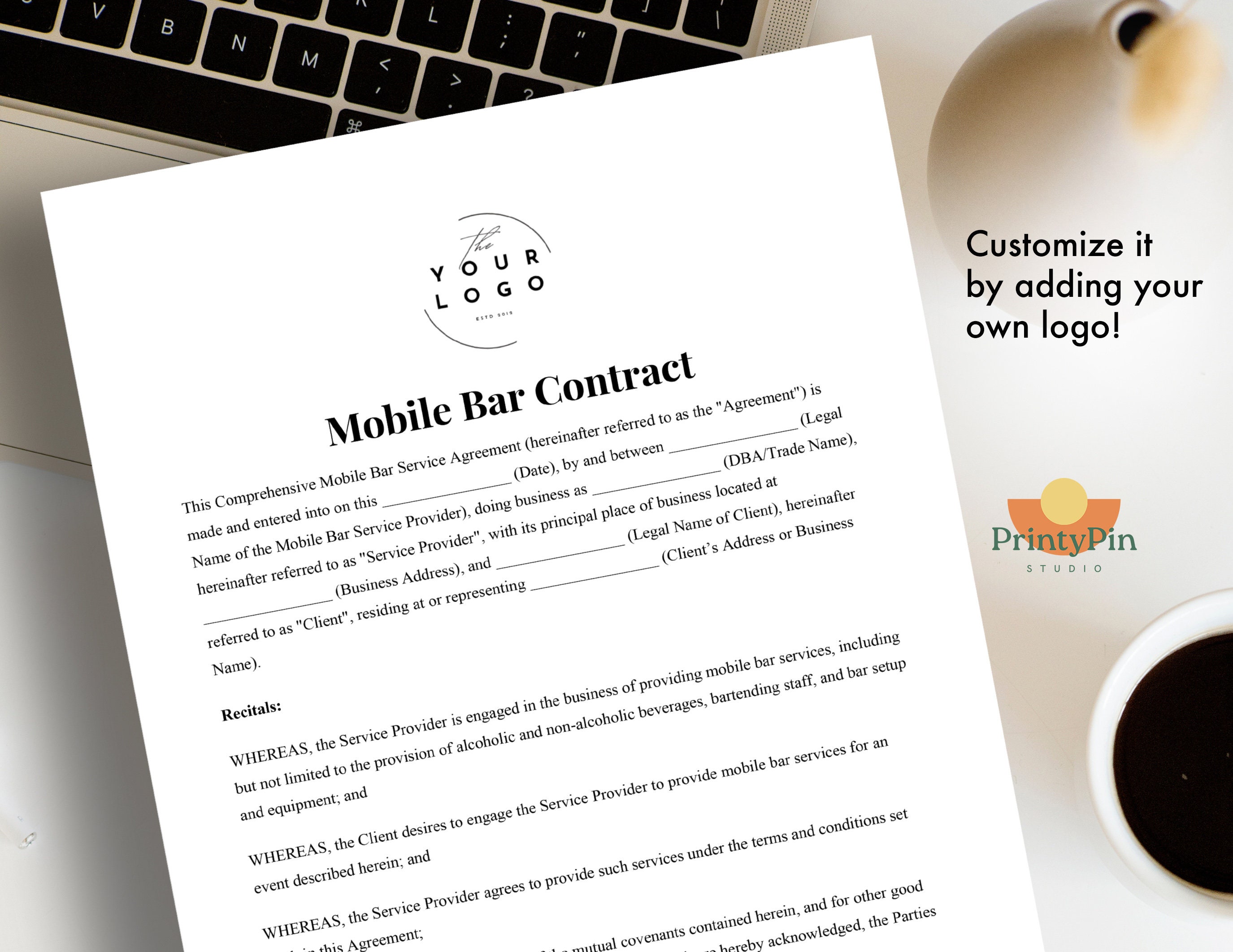 Customizable Mobile Bar Contract Template for Events - Editable Bar ...