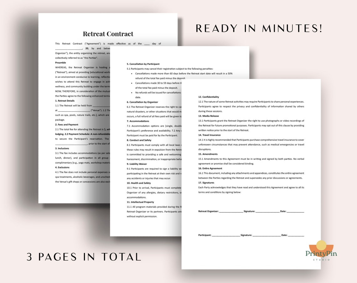 Retreat Contract Template - Customizable Agreement for Retreat ...