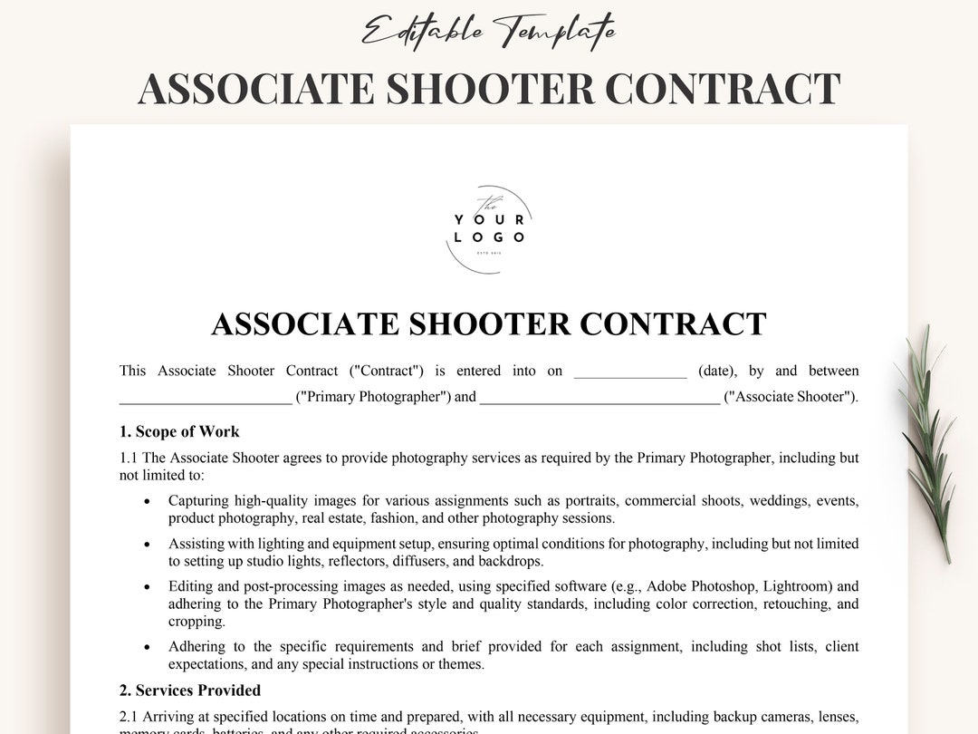 Editable Associate Shooter Contract Template - Professional Second ...