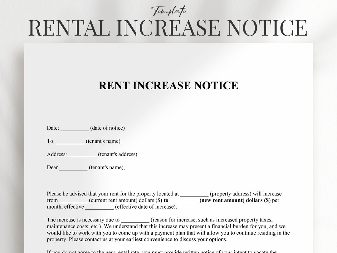 Rental Increase Notice, Rental Increase Form, Rental Increase Letter ...
