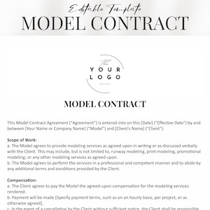 Comprehensive Model Contract Agreement Template | Professional Modeling Services | Highly ...