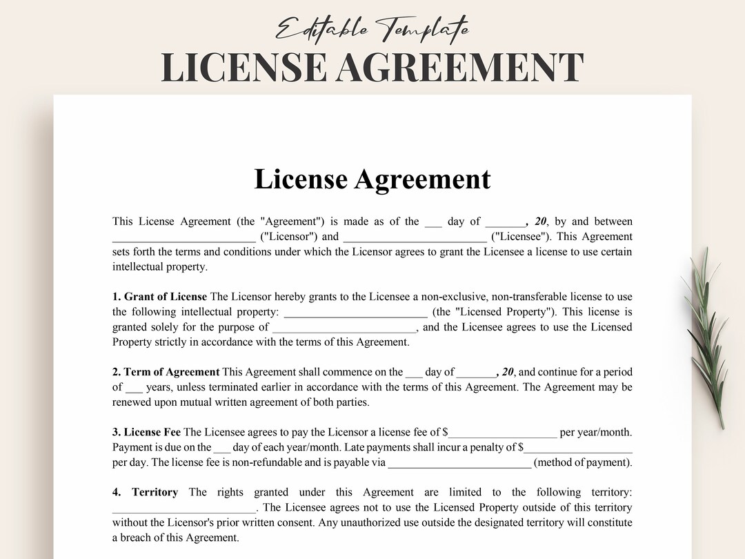 License Contract Template - Professional License Agreement Form ...