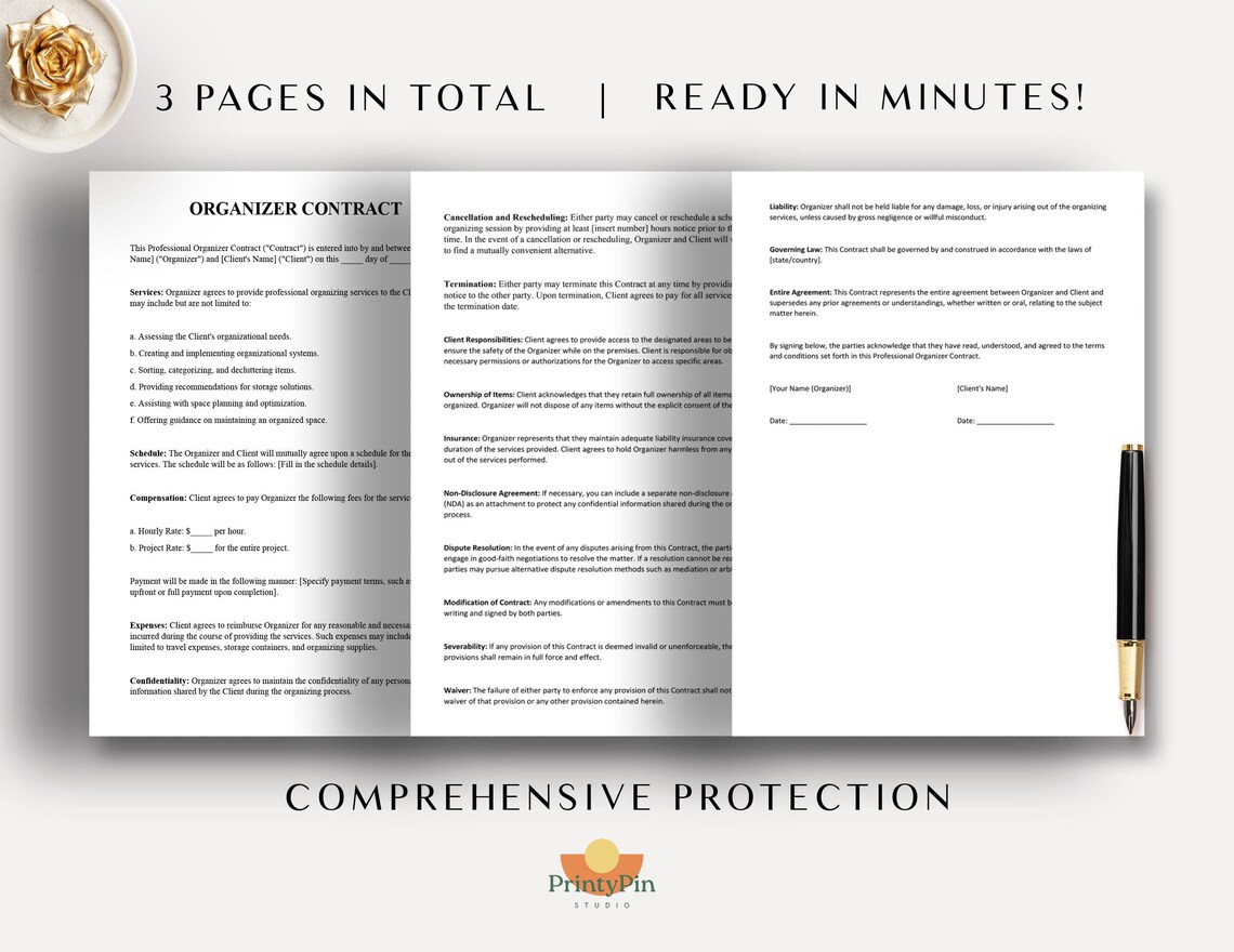 Professional Organizer Contract Template | Customizable & Comprehensive ...