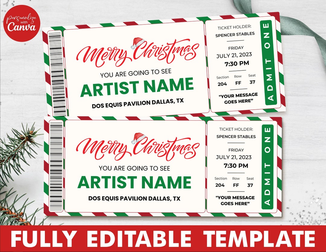 Christmas Concert Ticket Template, Editable Event Ticket Canva Template ...