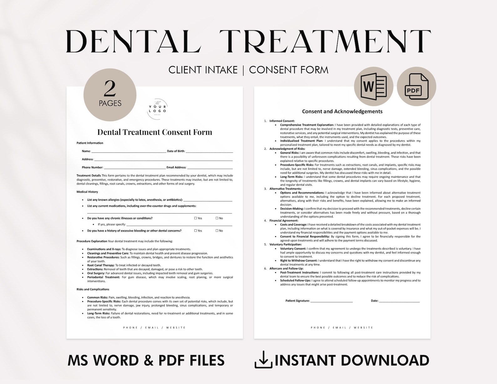 Dental Treatment Consent Form PDF - Editable and Printable Dental ...