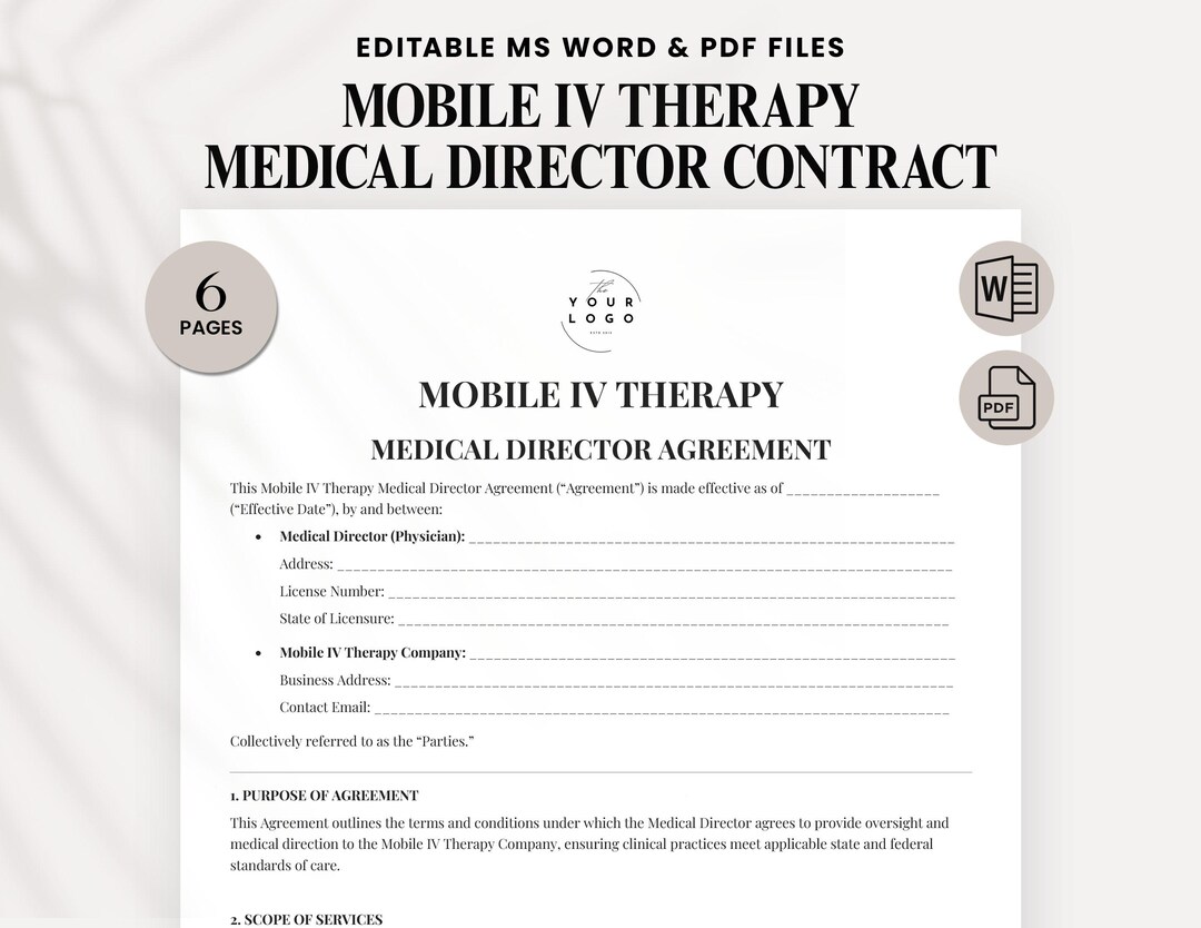 Mobile IV Therapy Medical Director Agreement - IV Therapy Contract ...