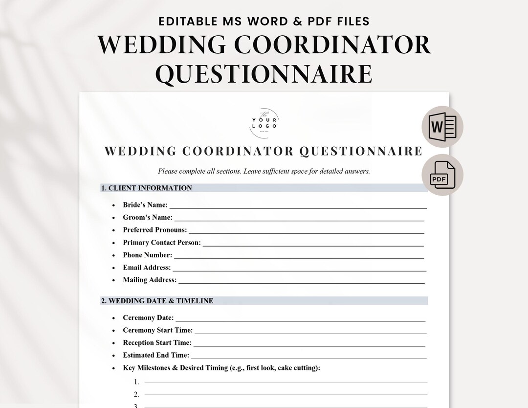 Wedding Coordinator Questionnaire Form - Wedding Organizer ...