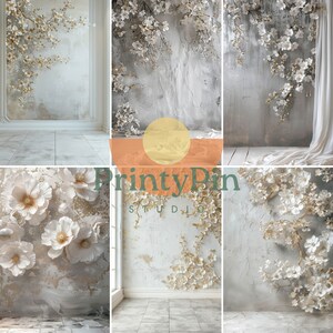 12 White Floral Digital Backdrops - 300 DPI Elegant Wedding & Portrait ...