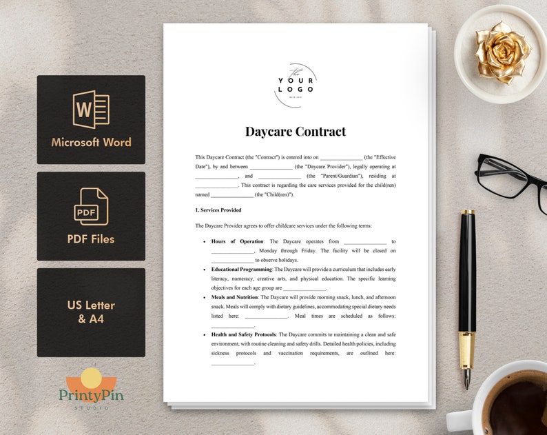 Printable Daycare Contract Template - Customizable Childcare Agreement ...