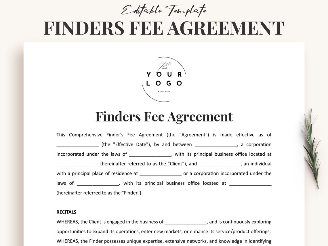 Finders Fee Agreement Template - Customizable Business Introduction ...