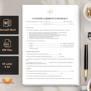 Custom Garment Contract Template | Editable Tailor-made Clothing ...