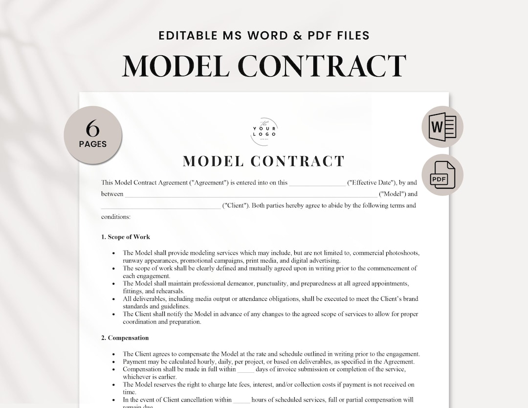 Comprehensive Model Contract Agreement Template | Professional Modeling ...
