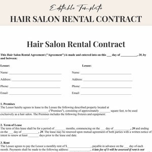 Hair Salon Rental Contract Template Editable Lease Agreement in Word ...