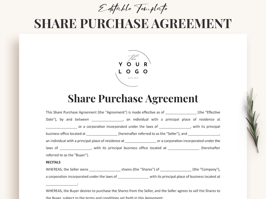 Editable Share Purchase Agreement Template - Instant Download Business ...