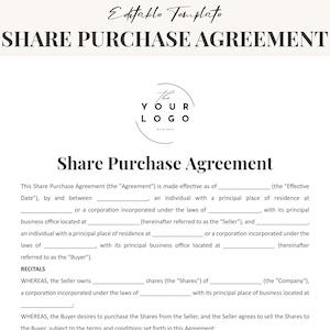 Editable Share Purchase Agreement Template - Instant Download Business ...